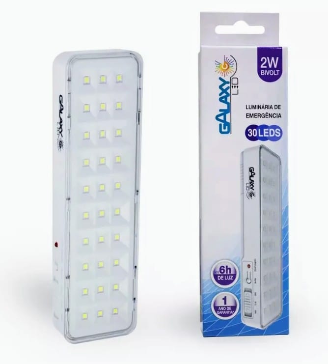 Luminária emergência 30 Leds 2W Galaxy - Deconto Materiais de Construção